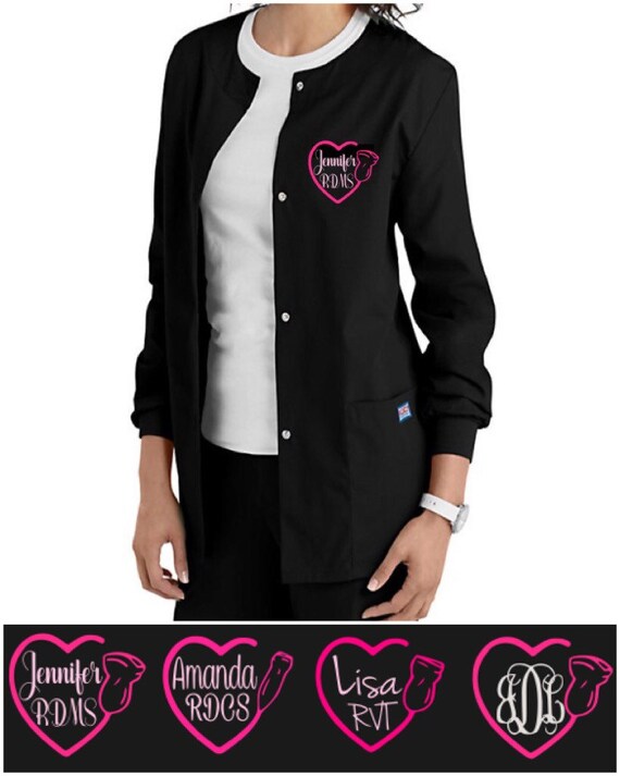 Sonographer Heart Monogram Scrub Jacket Cherokee Warmup | Etsy