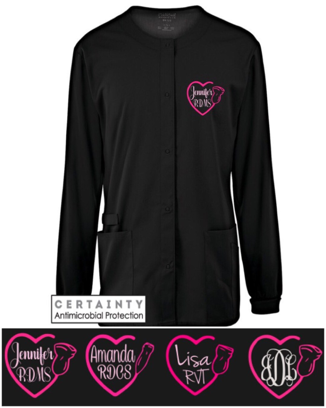Sonographer Heart Monogram Scrub Jacket - Cherokee Unisex Snap Up - Etsy