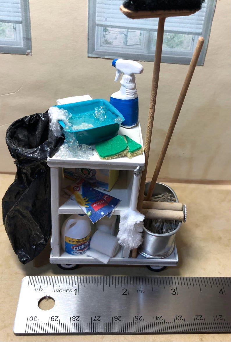 Dollhouse Miniature 1/12th Scale Cleaning Cart Janitor Medical Dental ...