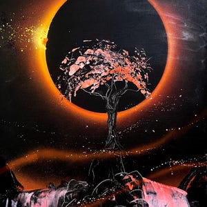 Eclipse - Full Solar Eclipse Nature Scene - Spray Paint Art - Etsy