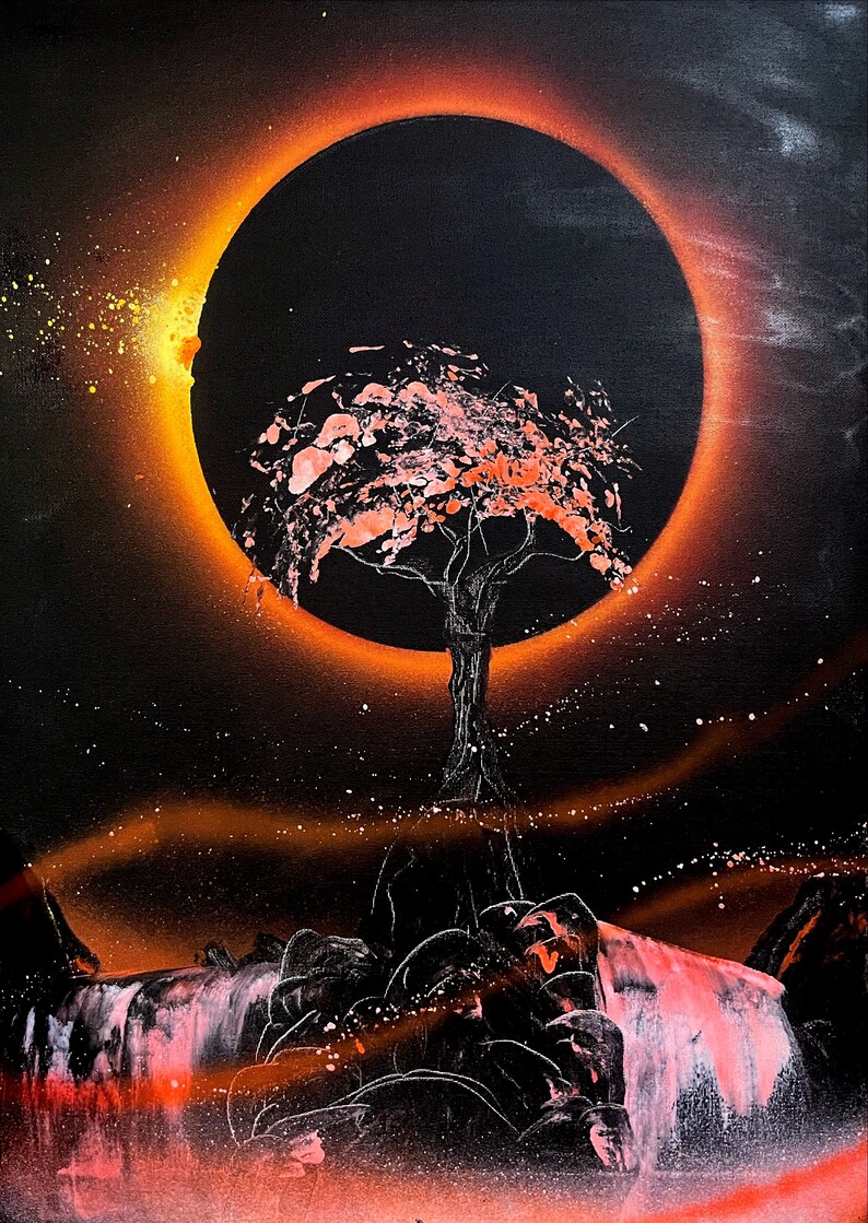 Eclipse - Full Solar Eclipse Nature Scene - Spray Paint Art - Etsy