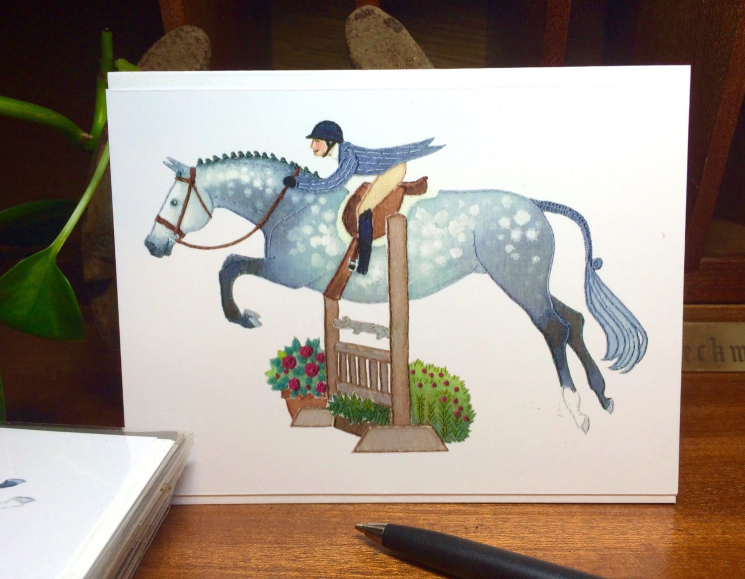 Handmade Illustrated Hunter Jumper Greeting Card: Dappled Gray | Etsy