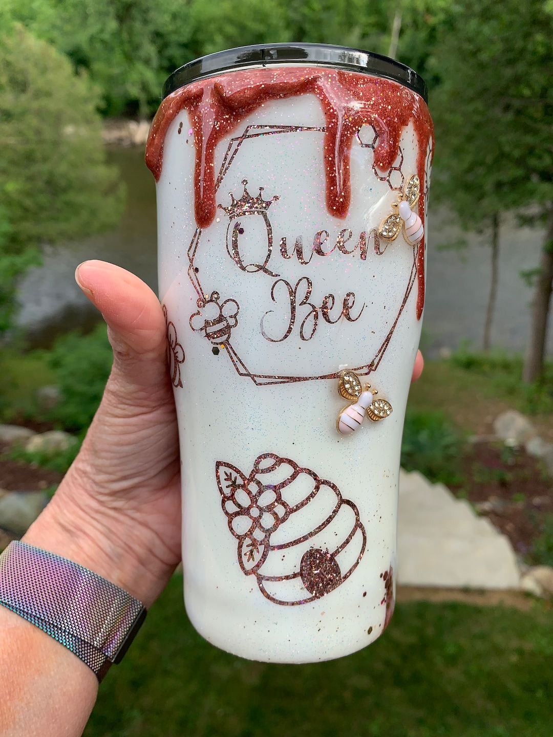 3D BEE HONEYCOMB Queen Bee Rose Gold Ready to Ship Peekaboo Glitter ...