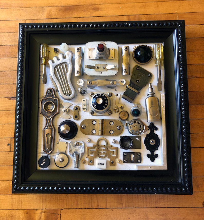 Wall Hanging With Vintage Hardware, Hinges and Black Frame - Etsy