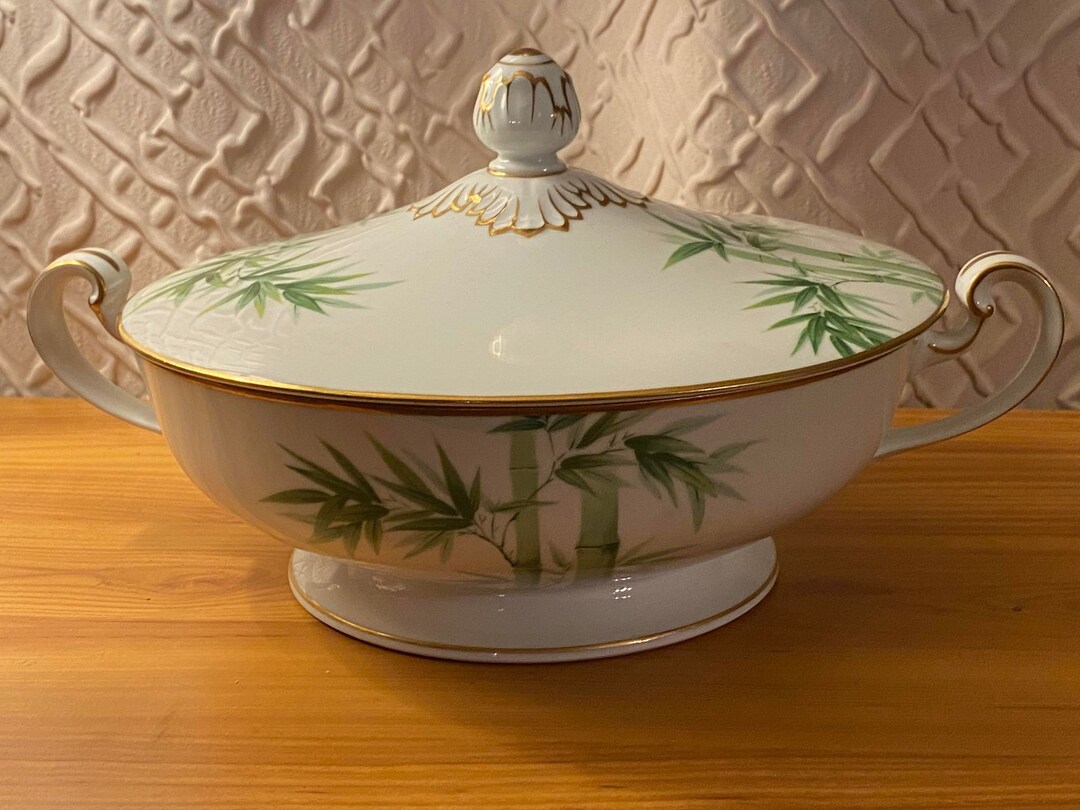 Vintage Noritake Green Bamboo Toki Kaisha 1538G Covered Casserole Dish ...