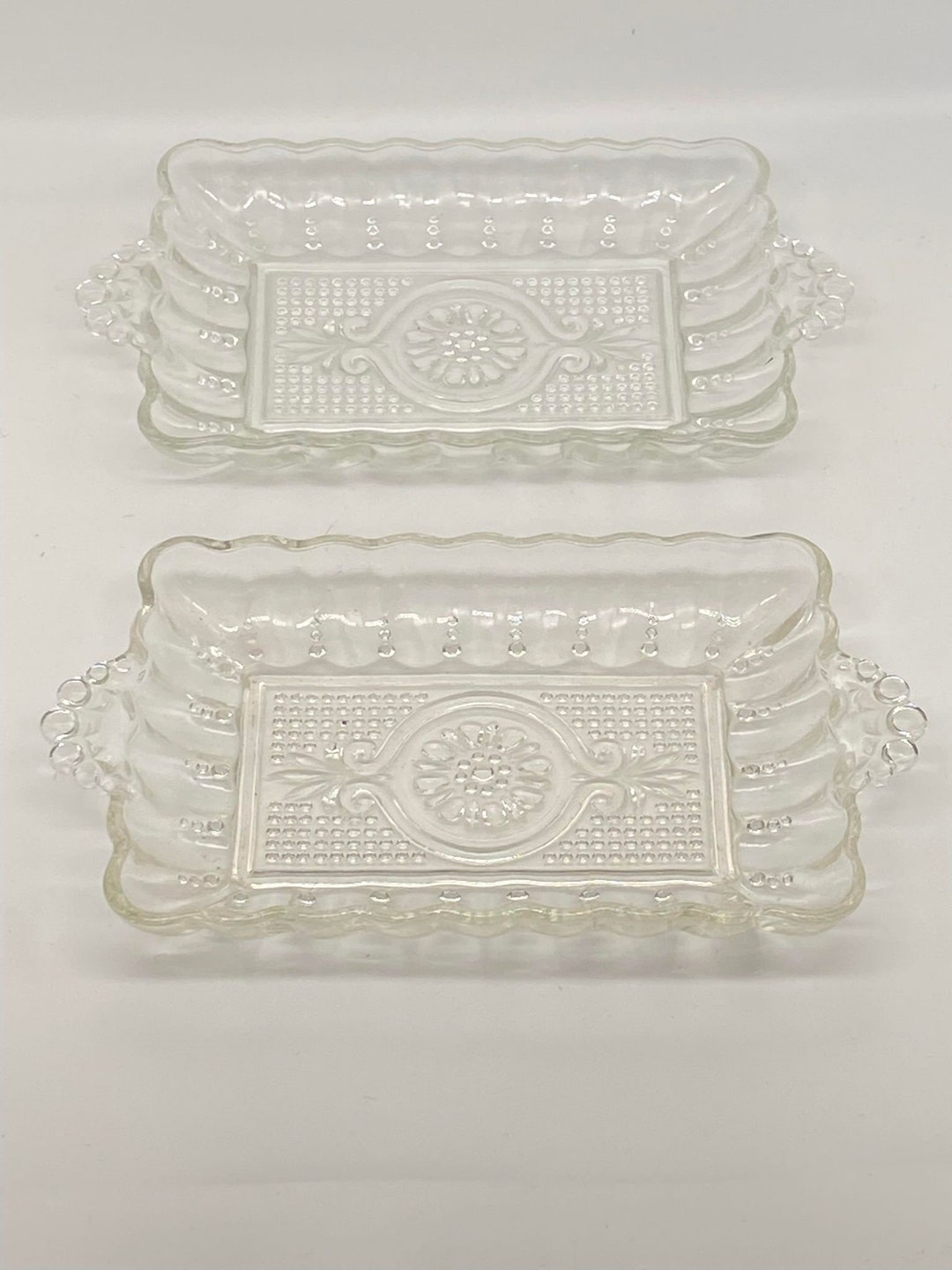 Set of 2 Anchor Hocking Glass Pattern E156 Clear Relish Dish With ...