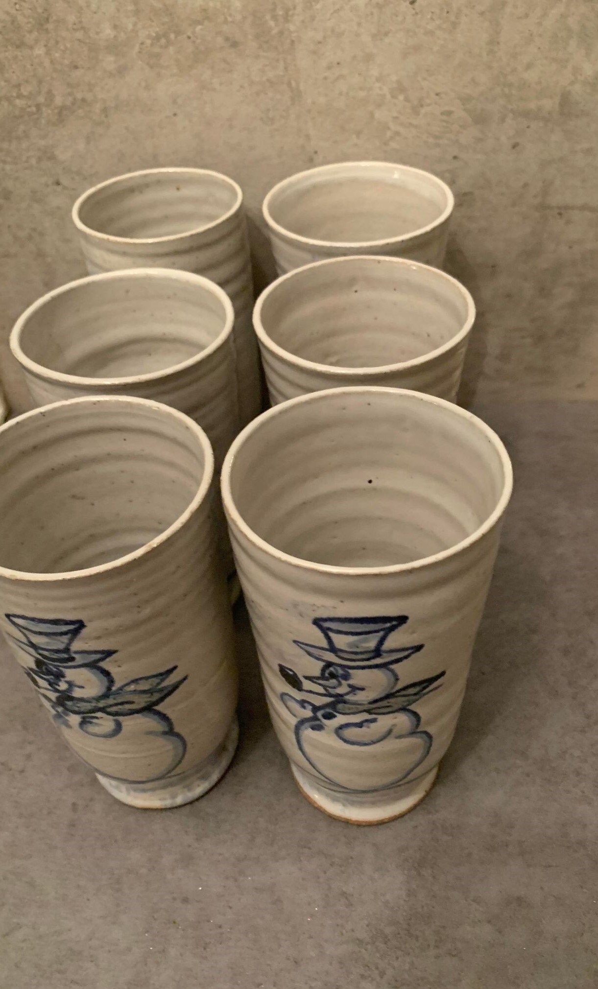 Vintage Salt Glaze Pottery 6 Large Tumbler Set With Snowmen Signed by ...