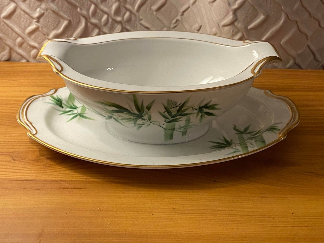 Vintage Noritake Green Bamboo Toki Kaisha #1538G Gravy Boat With ...