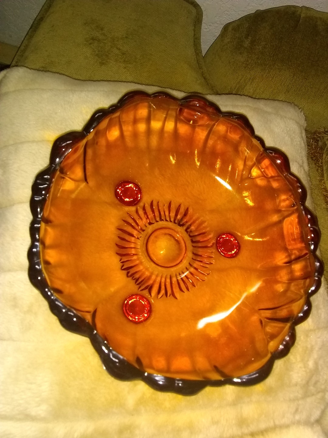 Vintage Amber Glass Flower Shape Centerpiece/serving Bowl - Etsy