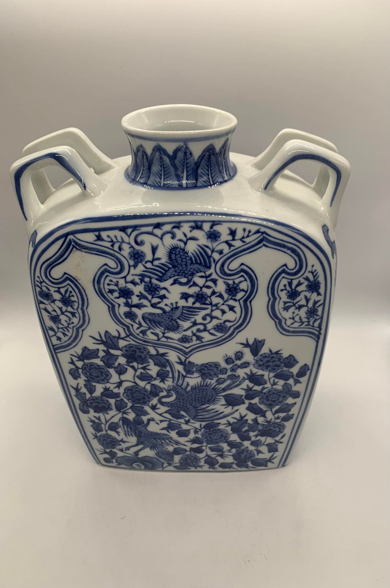Vintage Chinese Blue and White Hand Painted Ceramic Water Jug Vase With ...