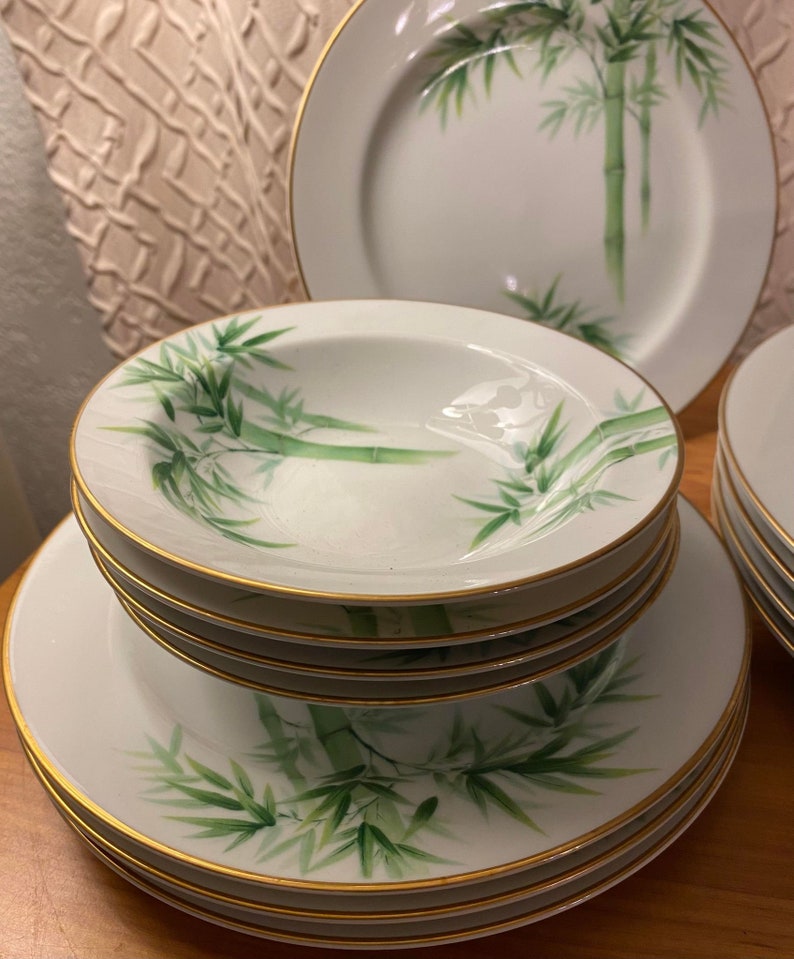 Vintage Noritake Green Bamboo Dinnerware for Four Toki Kaisha #1538G - Etsy