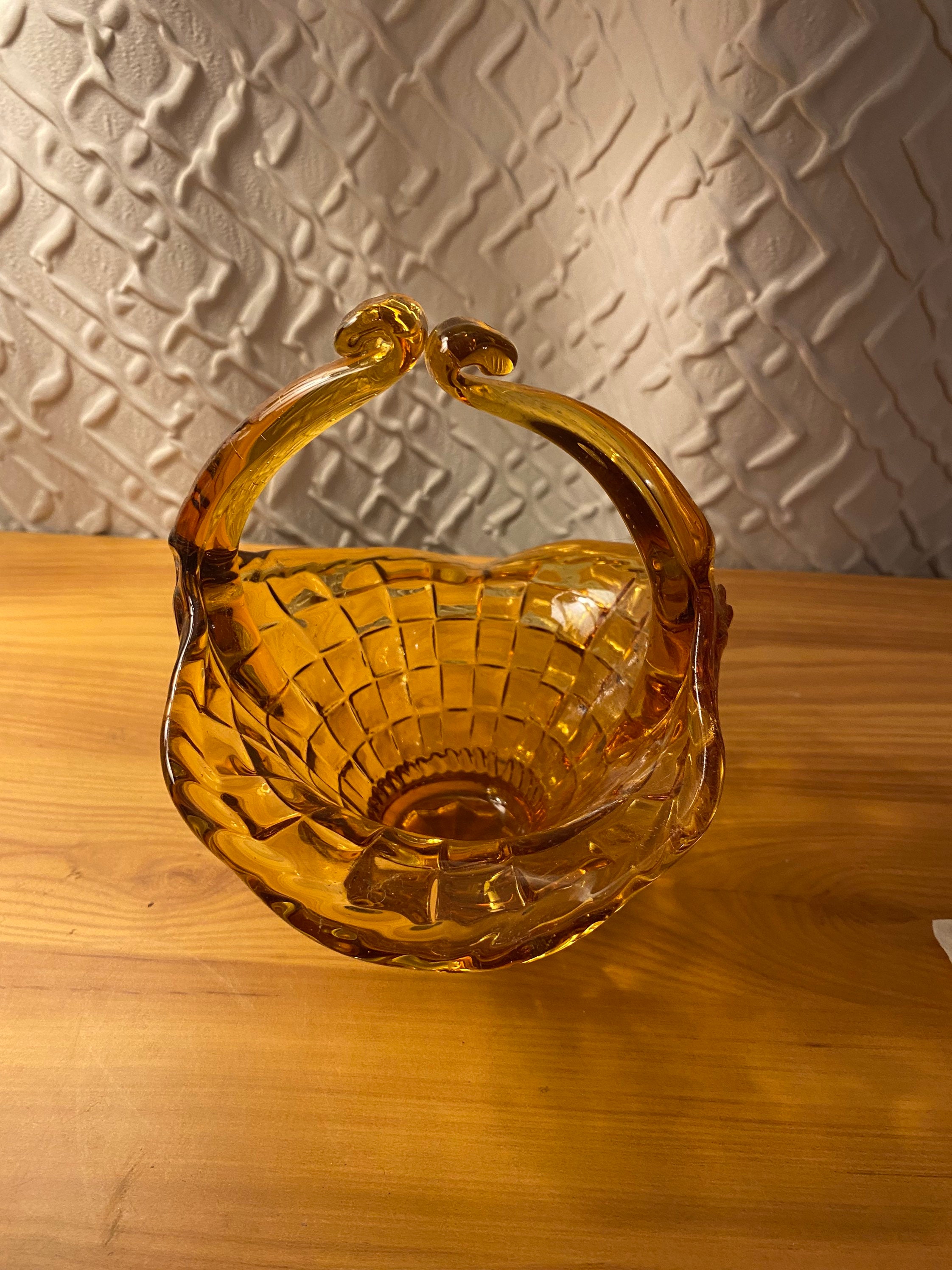 Amber Glass Basket 3 Seams Basketweave Split Handle - Etsy