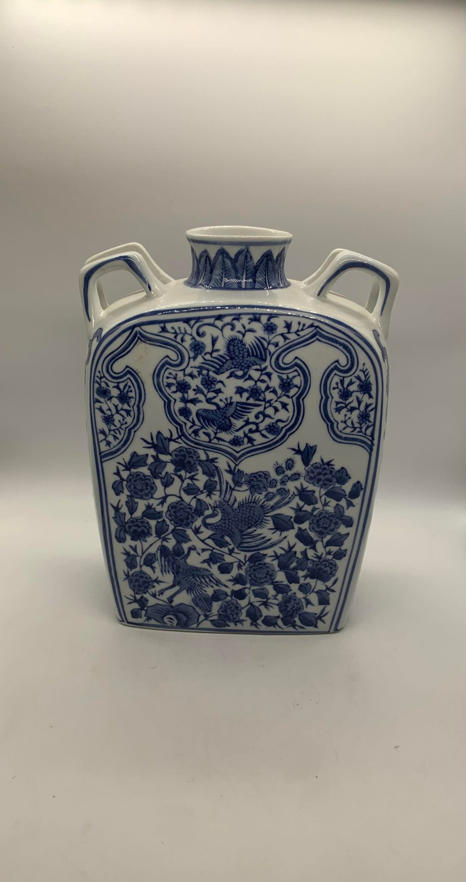 Vintage Chinese Blue and White Hand Painted Ceramic Water Jug Vase With ...