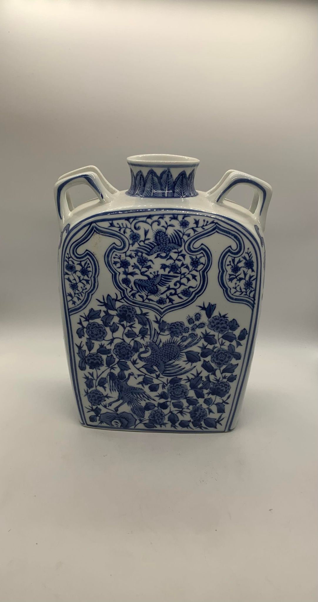 Vintage Chinese Blue and White Hand Painted Ceramic Water Jug Vase With ...