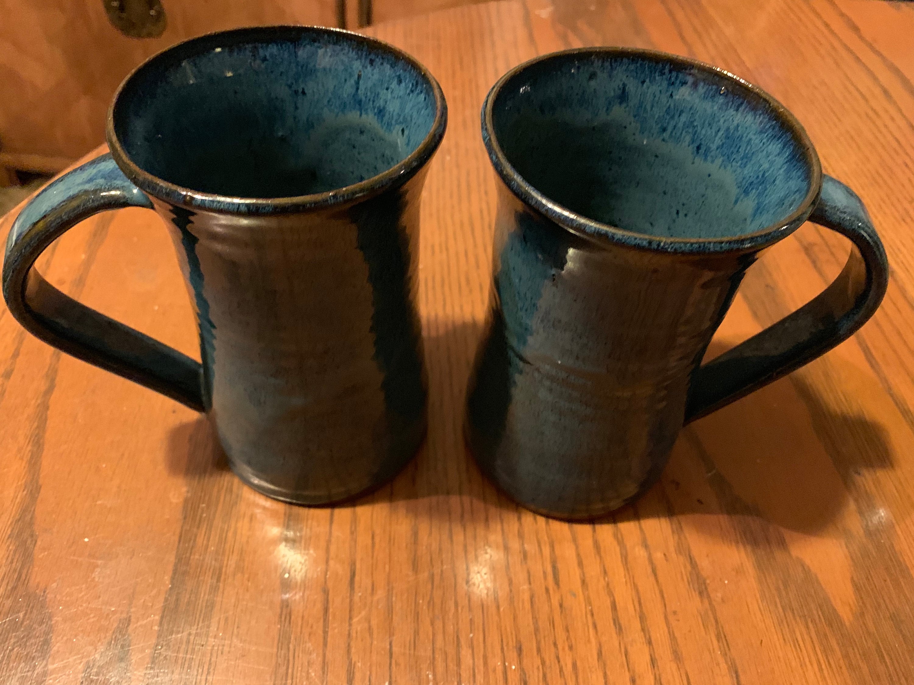 Vintage Large Blue Stoneware Mugs in Excellent Condition - Etsy