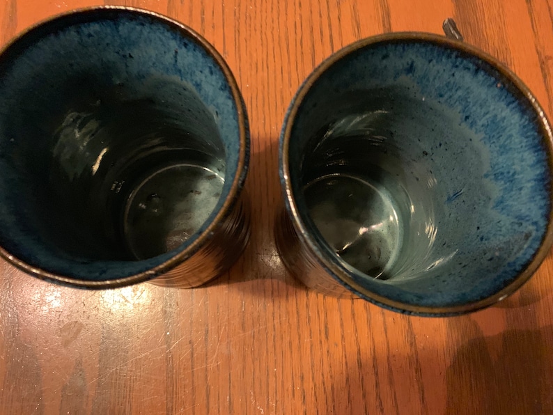 Vintage Large Blue Stoneware Mugs in Excellent Condition - Etsy
