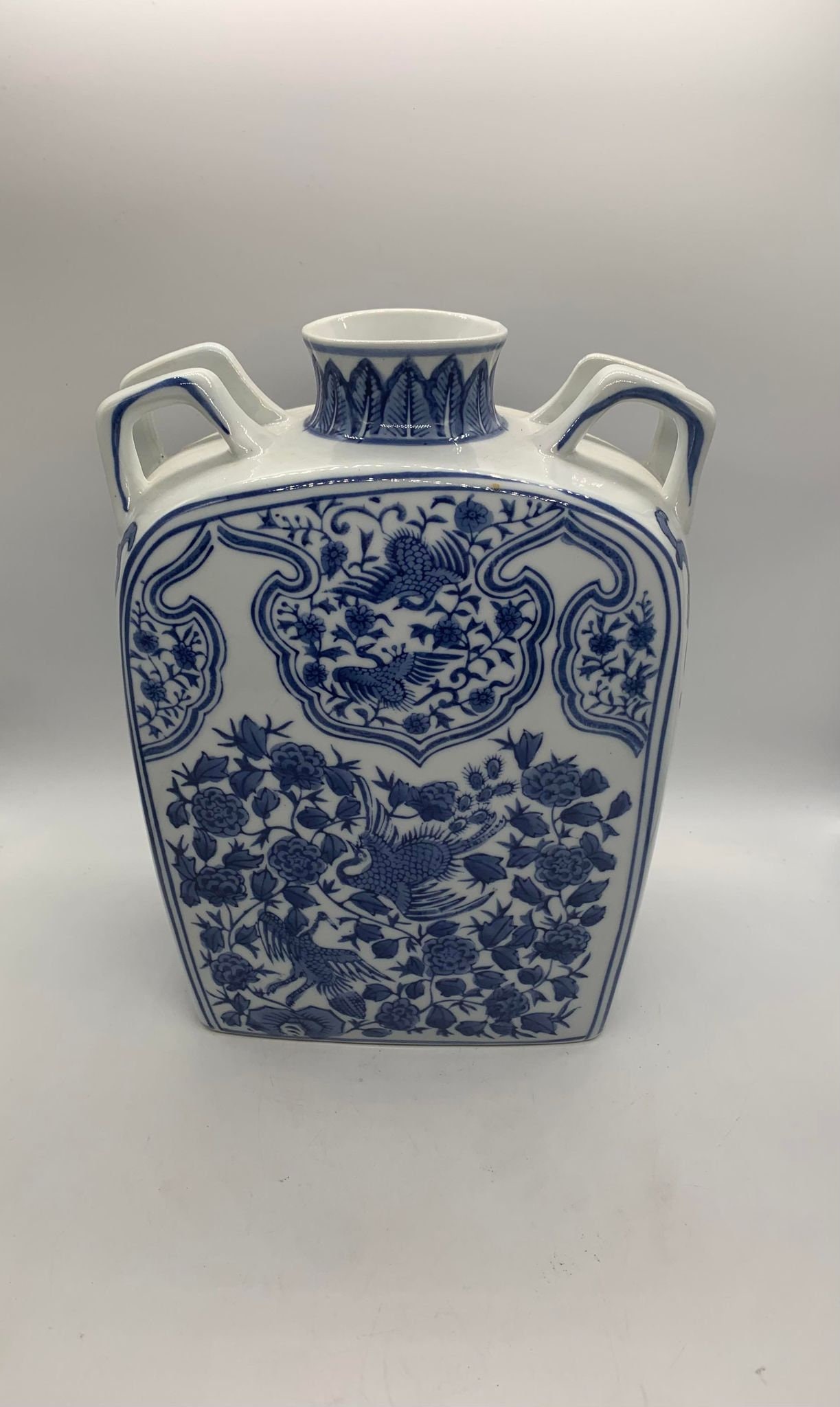 Vintage Chinese Blue and White Hand Painted Ceramic Water Jug Vase With ...
