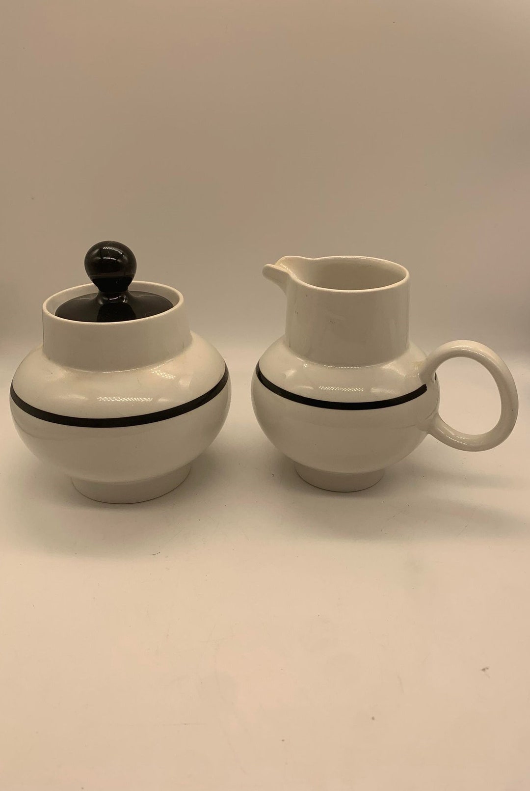 Vintage MCM J & G Meakin White With Black Band Creamer and Sugar Bowl ...