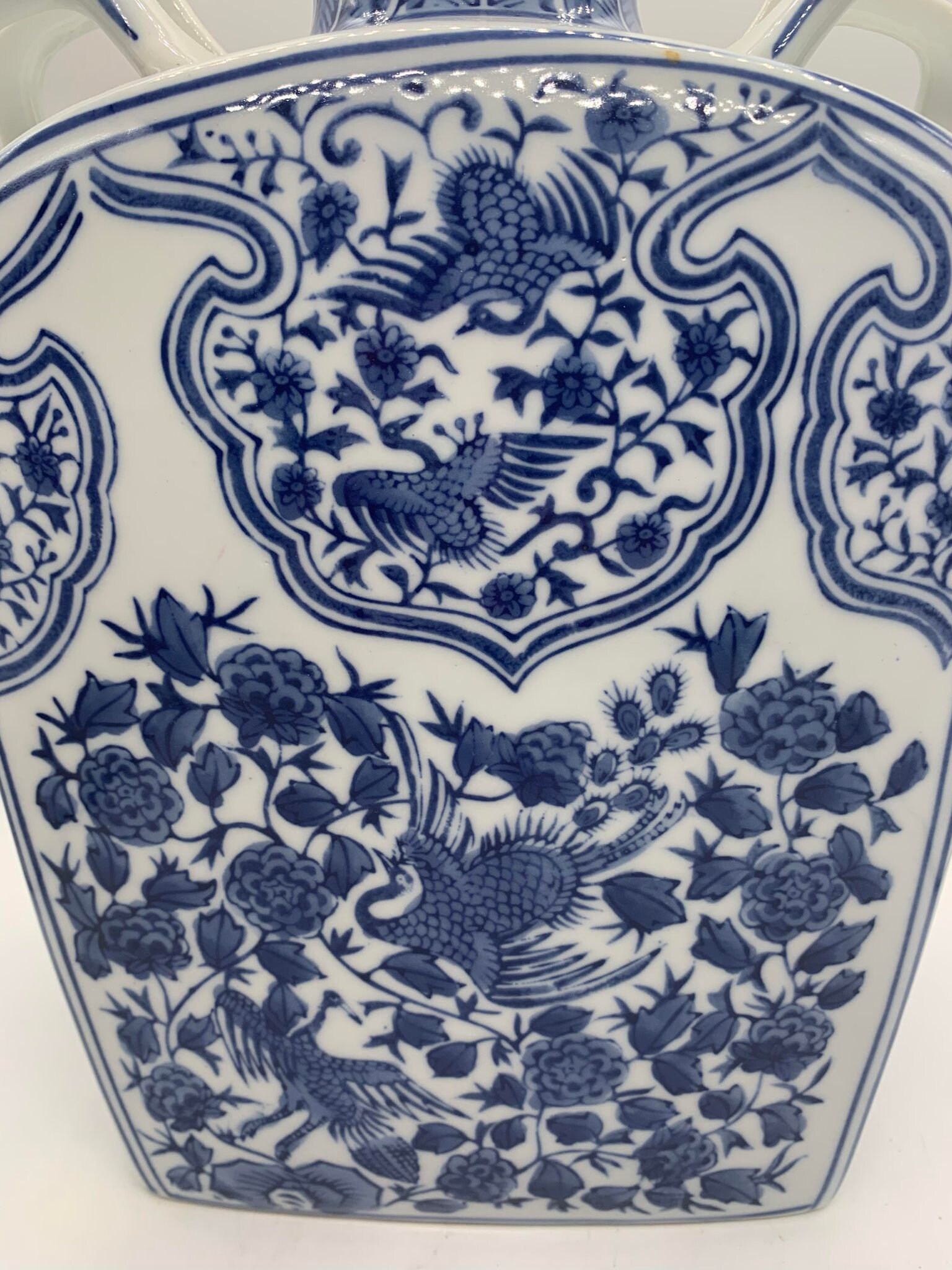 Vintage Chinese Blue and White Hand Painted Ceramic Water Jug Vase With ...