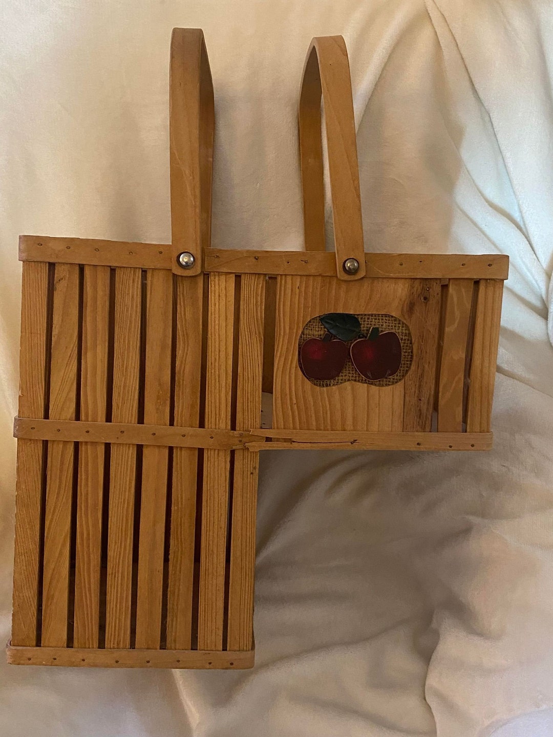 Vintage Handmade Wood Slat Double Handle Apple Design - Etsy