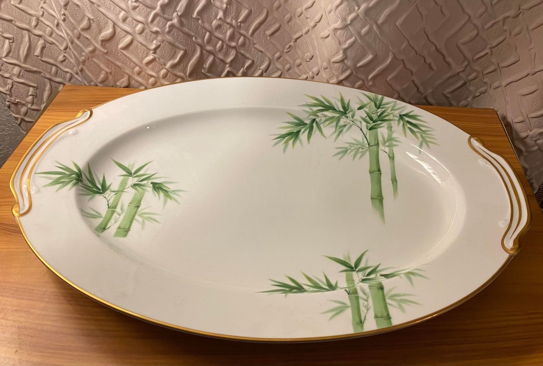 Vintage Noritake Green Bamboo Toki Kaisha #1538G Large Oval Platter - Etsy