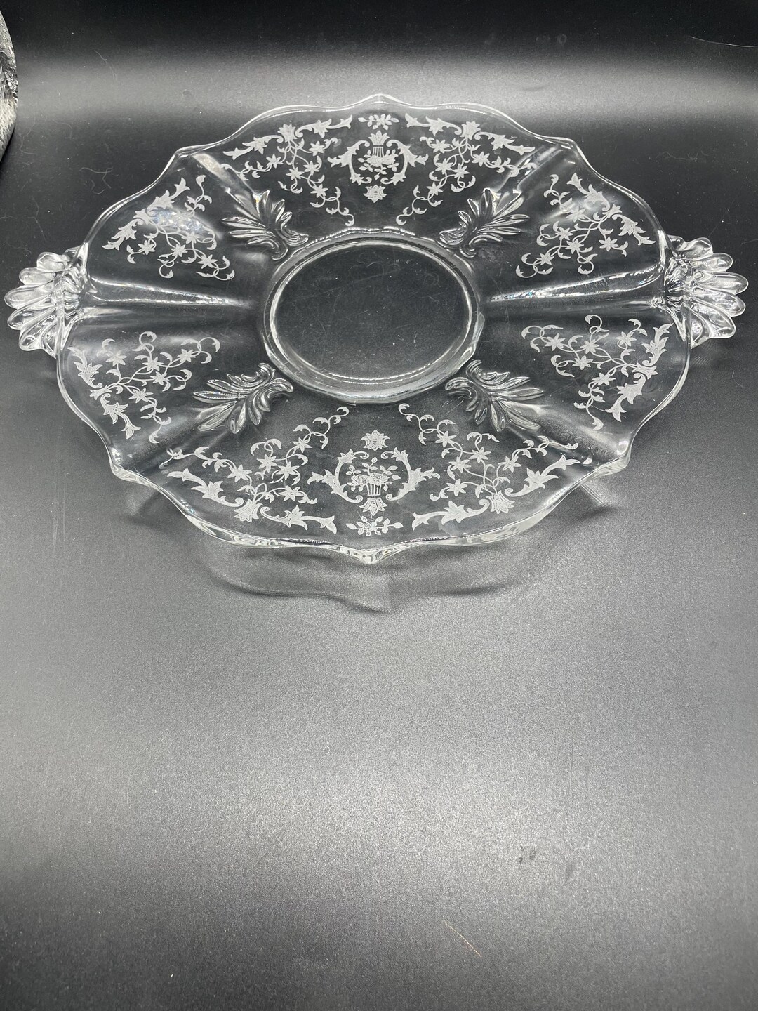 EUC Vintage Fostoria Navarre Etched 2 Handled Cake Plate Baroque Style ...
