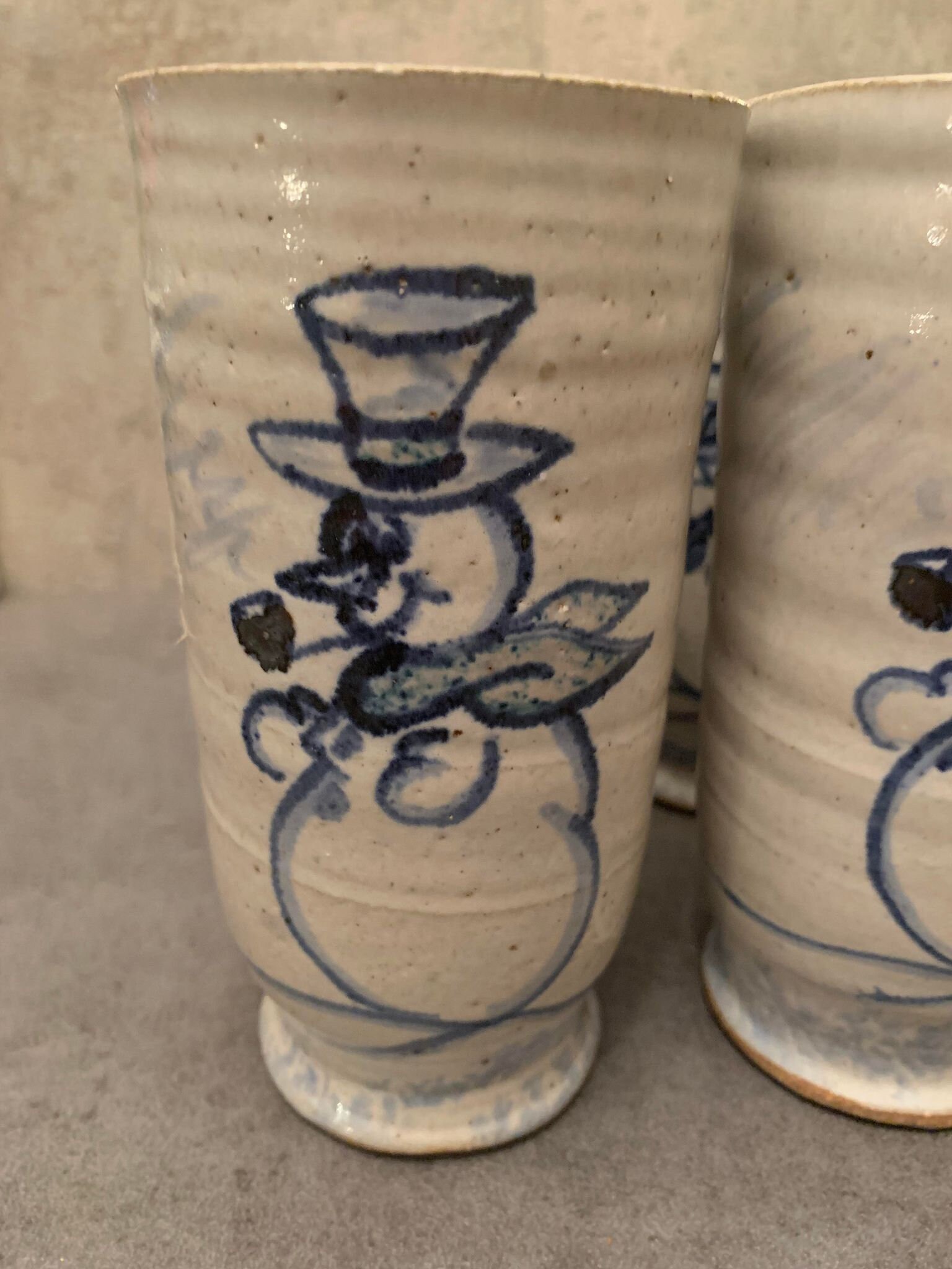 Vintage Salt Glaze Pottery 6 Large Tumbler Set With Snowmen Signed by ...