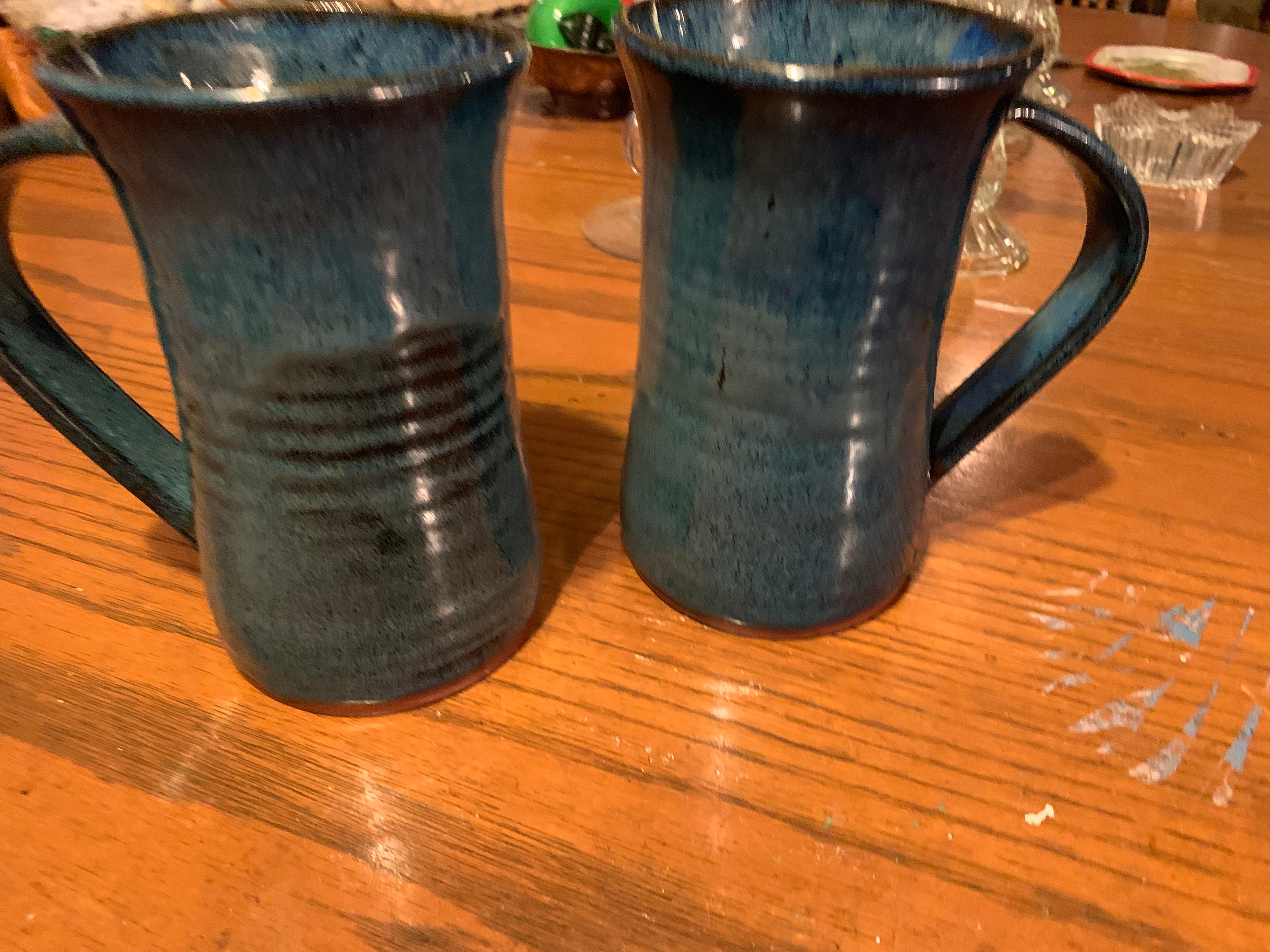 Vintage Large Blue Stoneware Mugs in Excellent Condition - Etsy