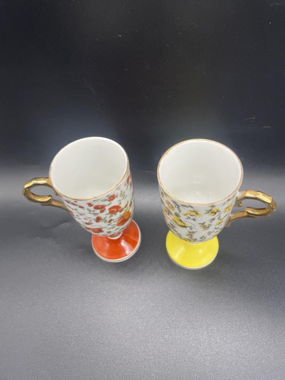 Vintage Inarco Set Yellow and Red Gold Trim Chintz Demitesse Teacups ...