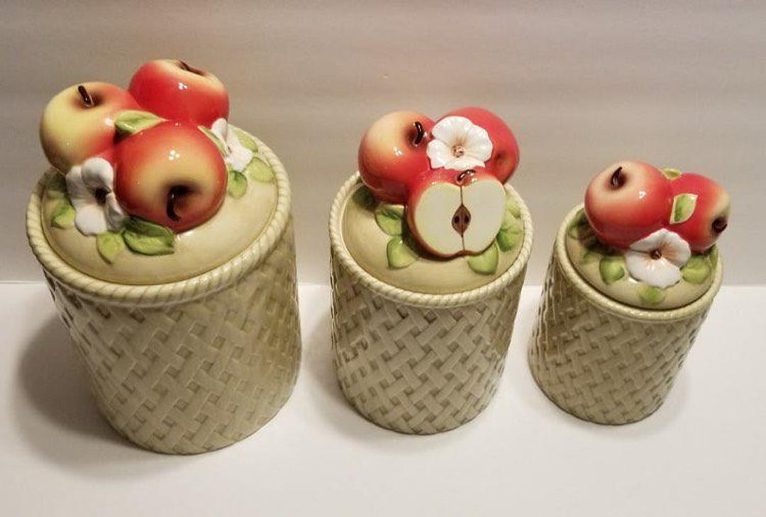 EUC Cracker Barrel Set of 3 Sweet and Savory Apple Basket Canister Set ...