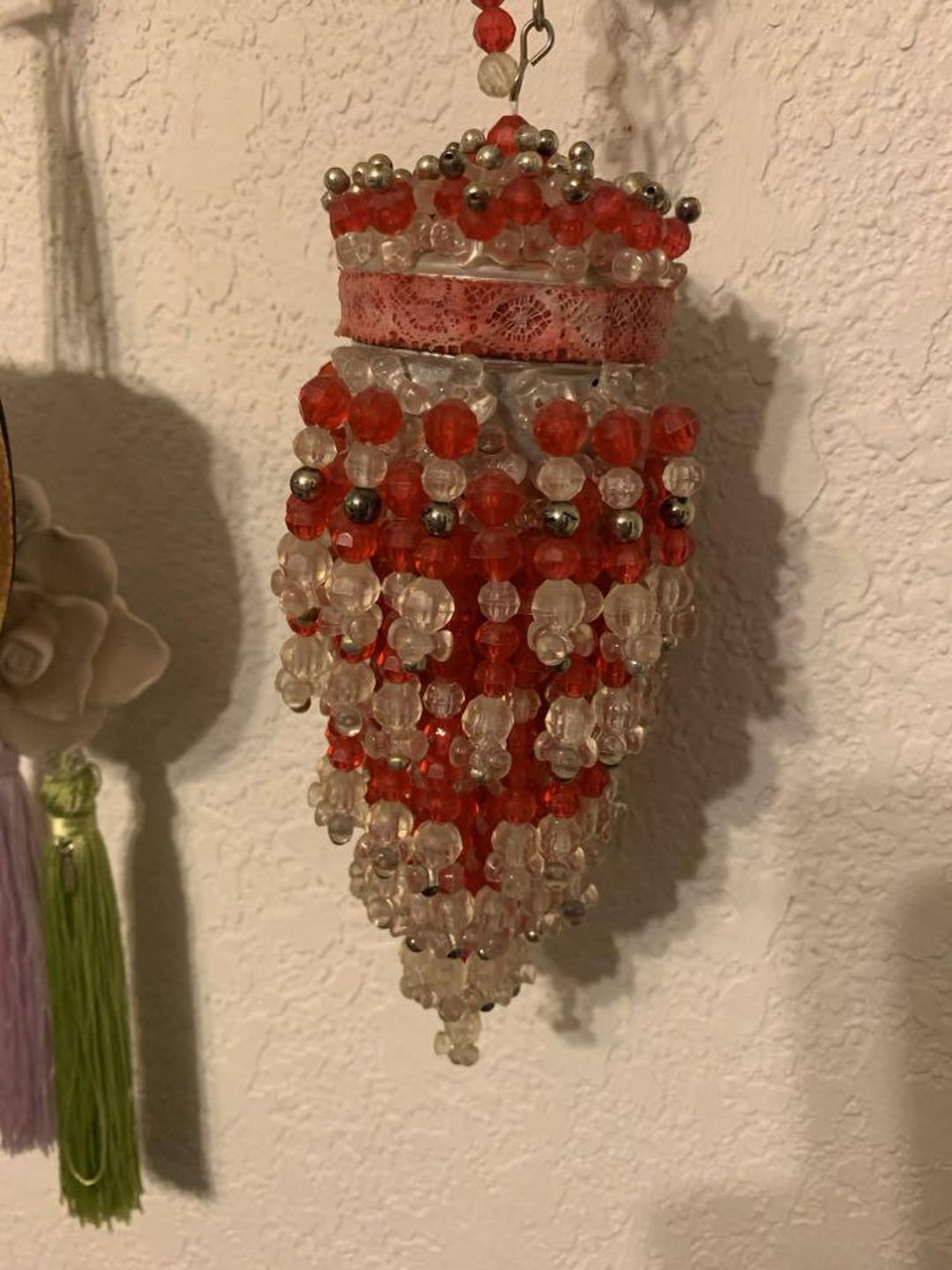 EUC Vintage Red and Clear Beaded Tea Ball Container Ornament - Etsy