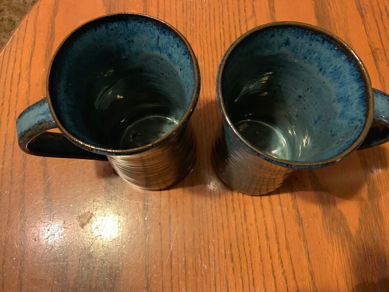 Vintage Large Blue Stoneware Mugs in Excellent Condition - Etsy