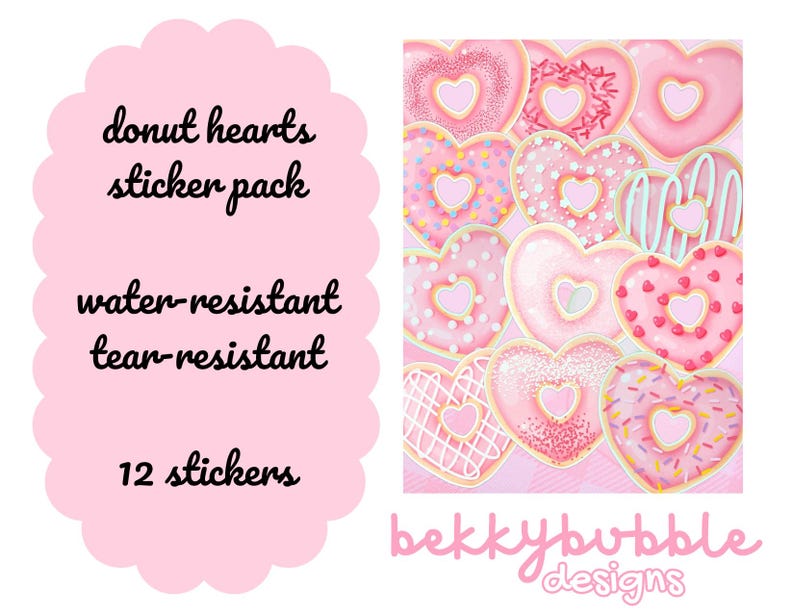 Donut Heart Sticker Pack: Kawaii Valentine Stickers (12 Stickers ...