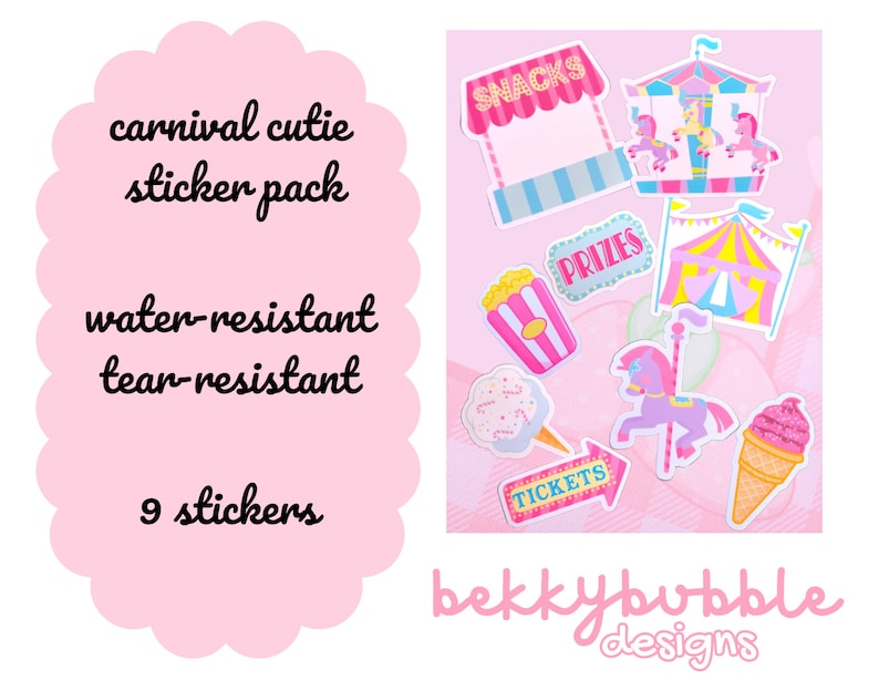 Carnival Cutie Sticker Pack: Pastel Circus Stickers (9 Stickers ...
