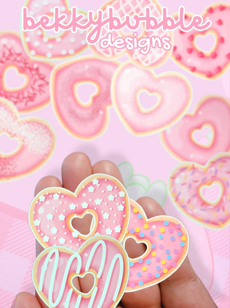 Donut Heart Sticker Pack: Kawaii Valentine Stickers (12 Stickers ...