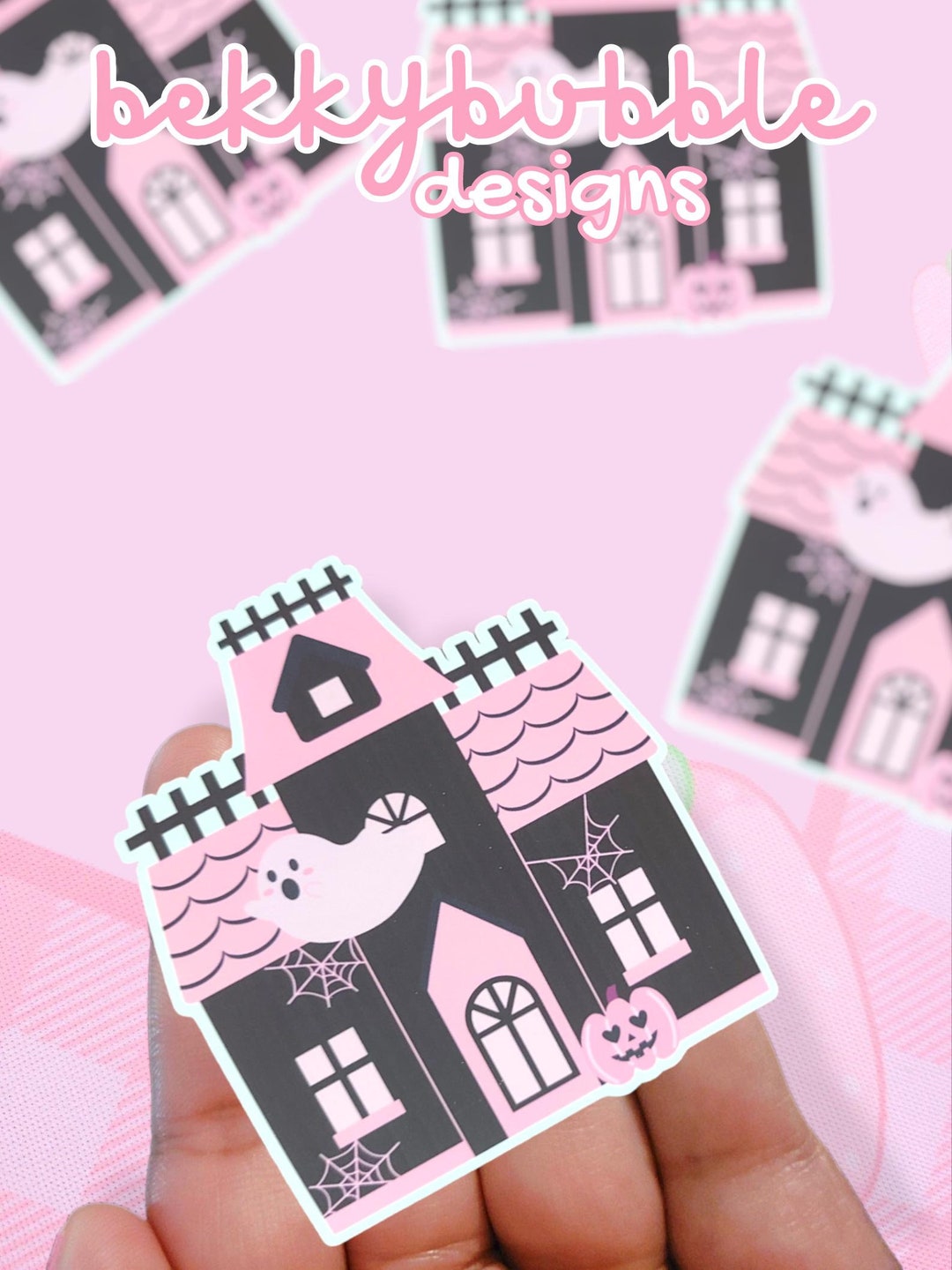 Kawaii Haunted House Sticker: Pink Halloween Sticker - Choose Your ...