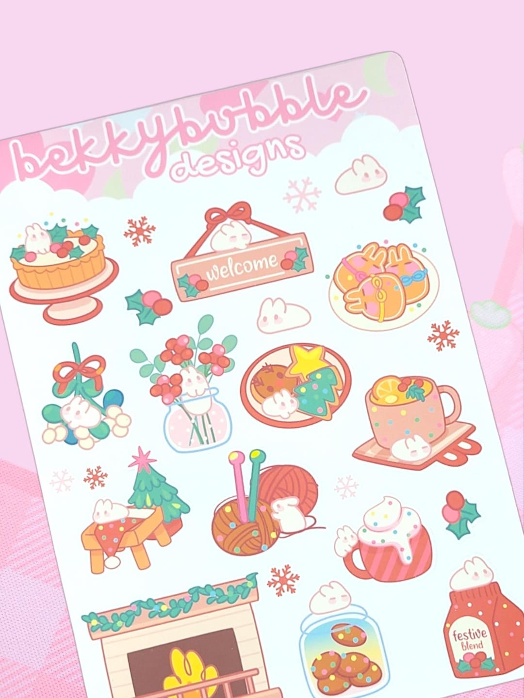 Holiday Bun Sticker Sheet | Winter Stickers | Kawaii Stickers | Cute ...
