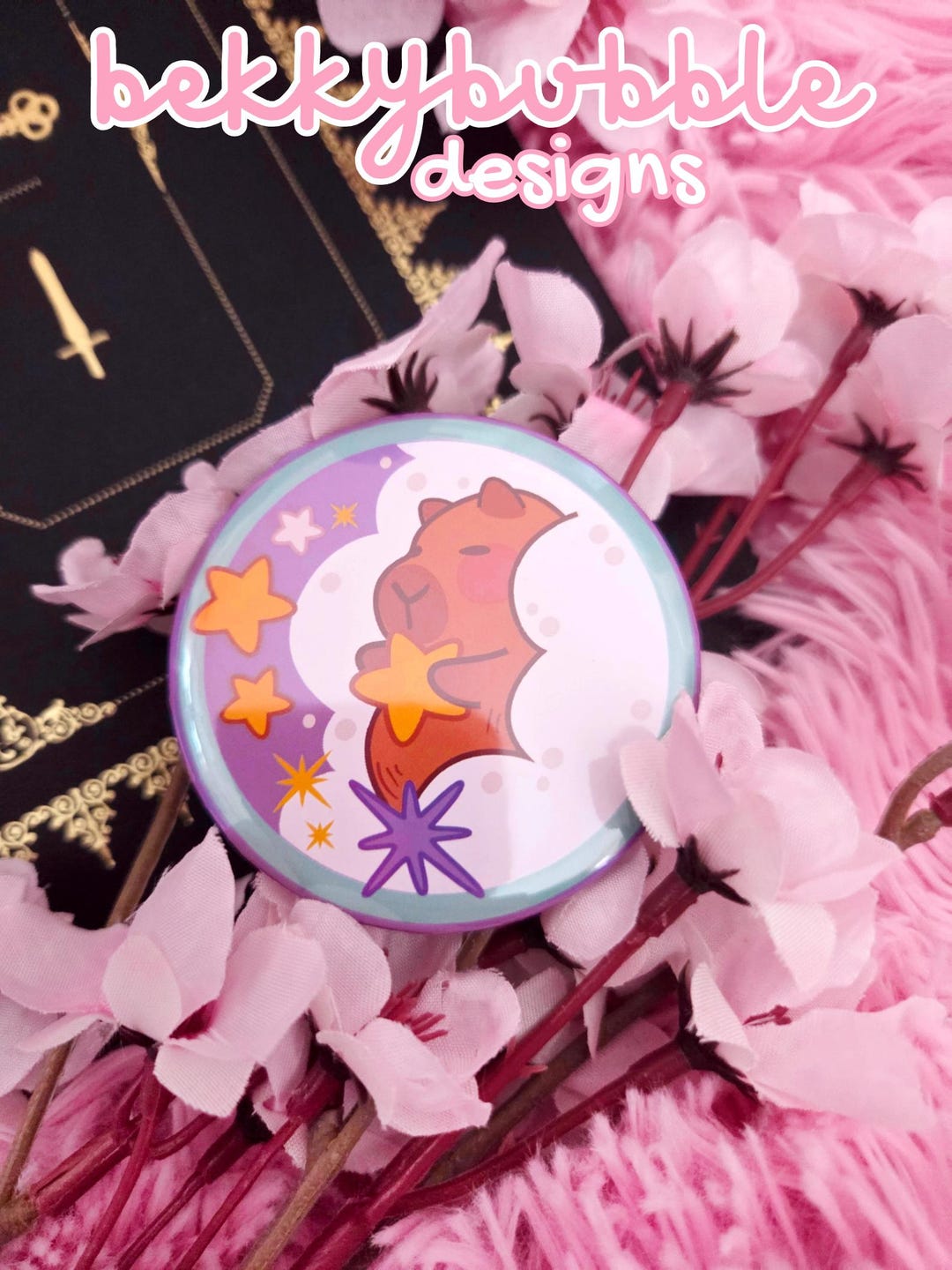Sleepy Capy Button: Kawaii Pastel Capybara Pinback Button (2.25''/58mm ...