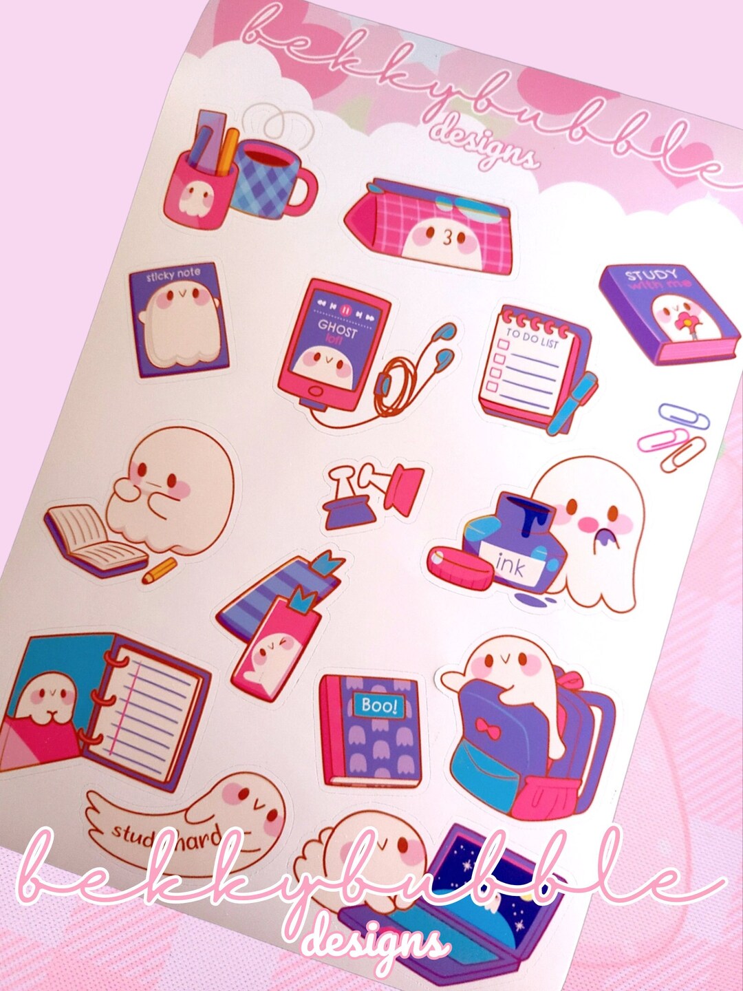 Spoopy Studies Sticker Sheet Ghost Sticker Kawaii Sticker School Study ...
