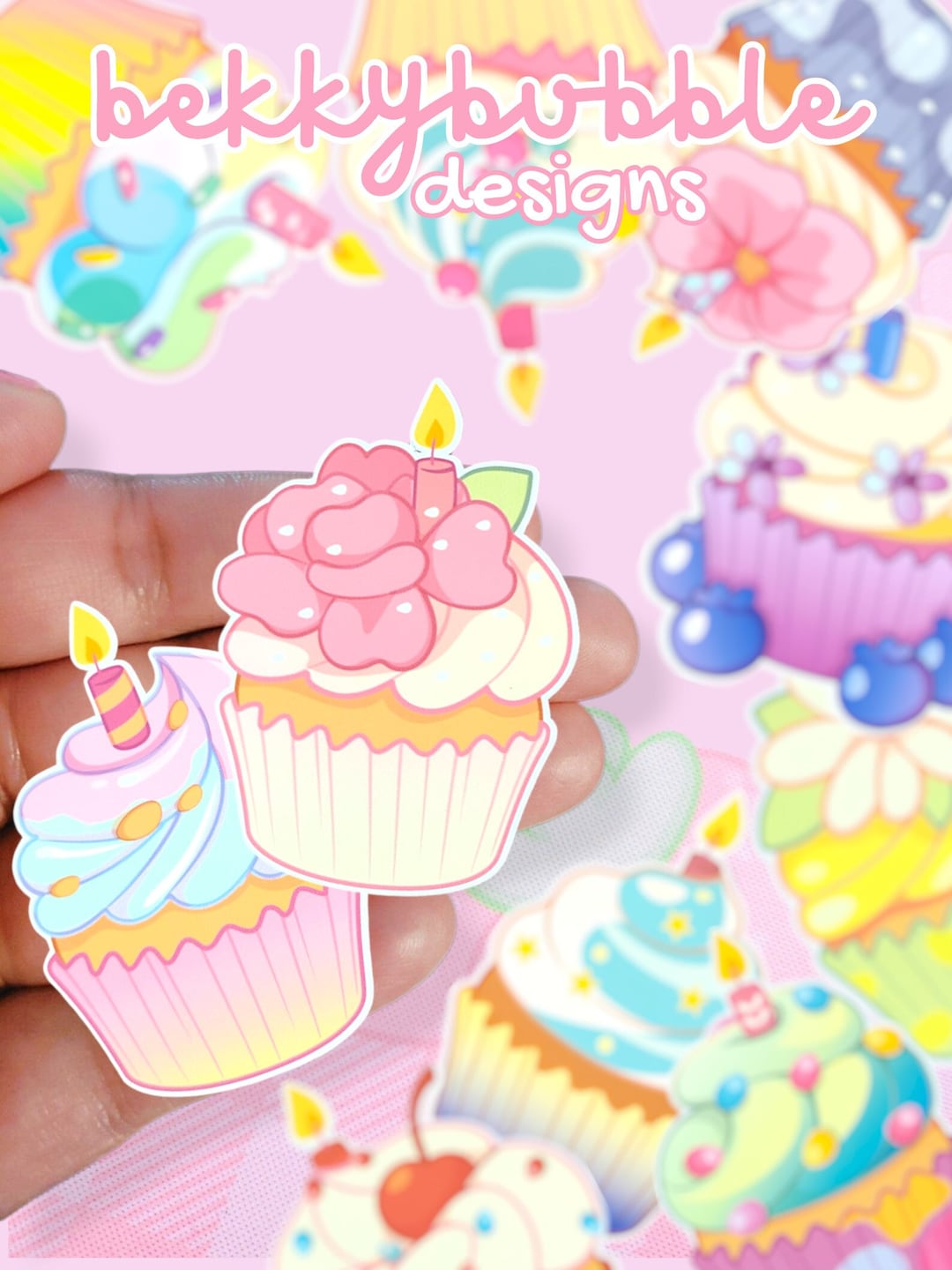 Kawaii Cupcakes Sticker Pack | Cute Cupcakes | Rainbow Cupcake | Bakery ...