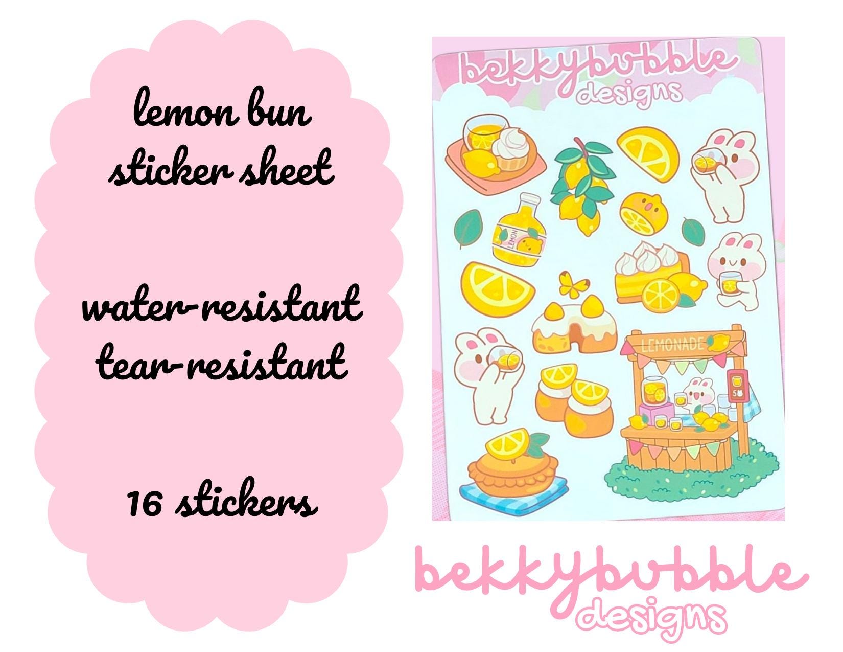 Lemon Bun Sticker Sheet: Kawaii Summer Bunny Stickers (16 Stickers ...