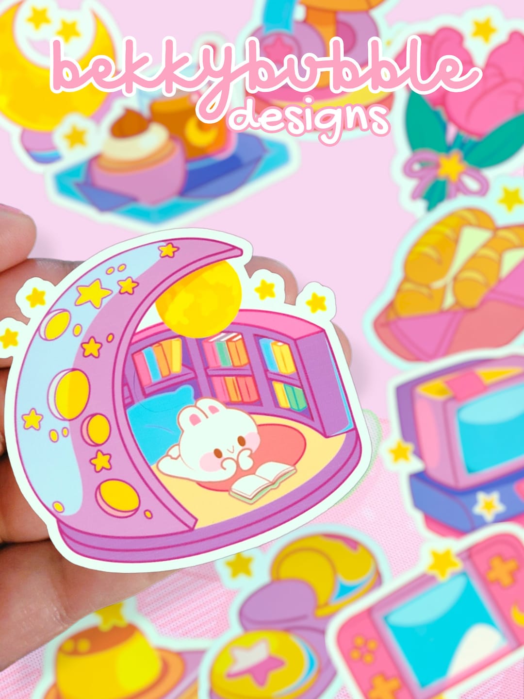Bedtime Bun Sticker Pack: Kawaii Bunny Stickers (10 Stickers) - Choose ...