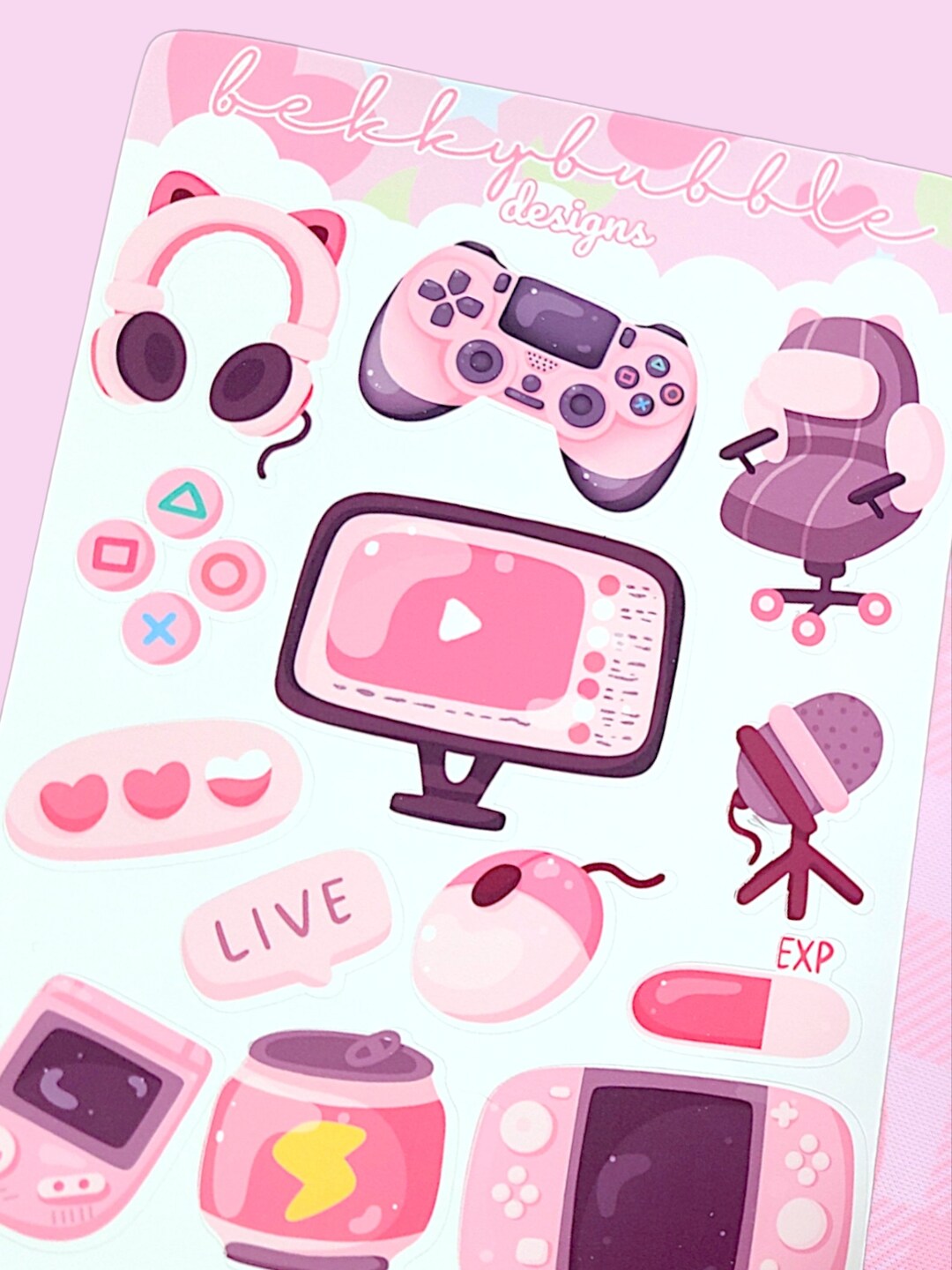 Gamer Girl Sticker Sheet | Kawaii Gamer Girl | Pink Gamer Girl | Gaming ...