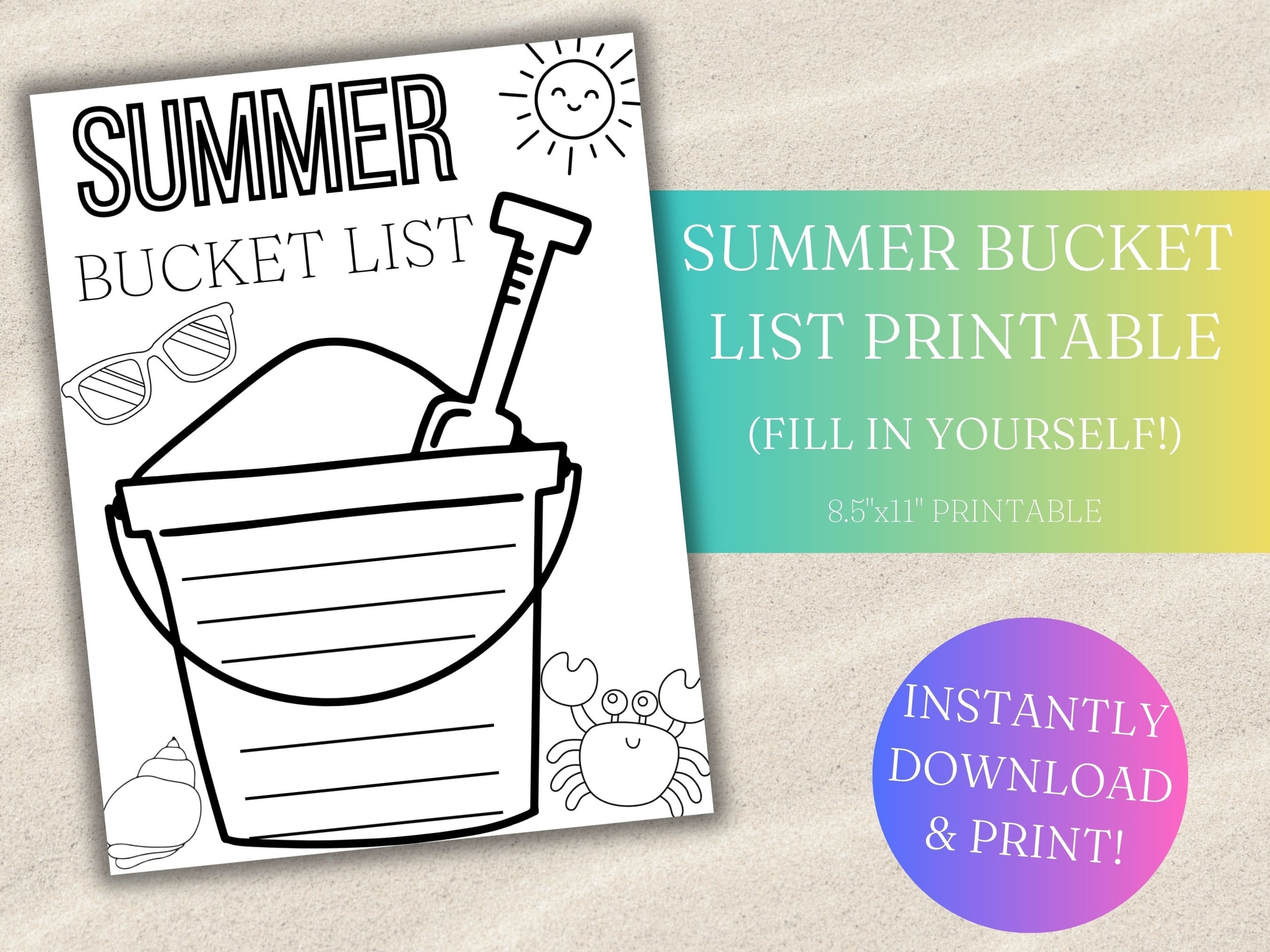 Summer Bucket List Instant Download | Printable Summer List | Summer ...