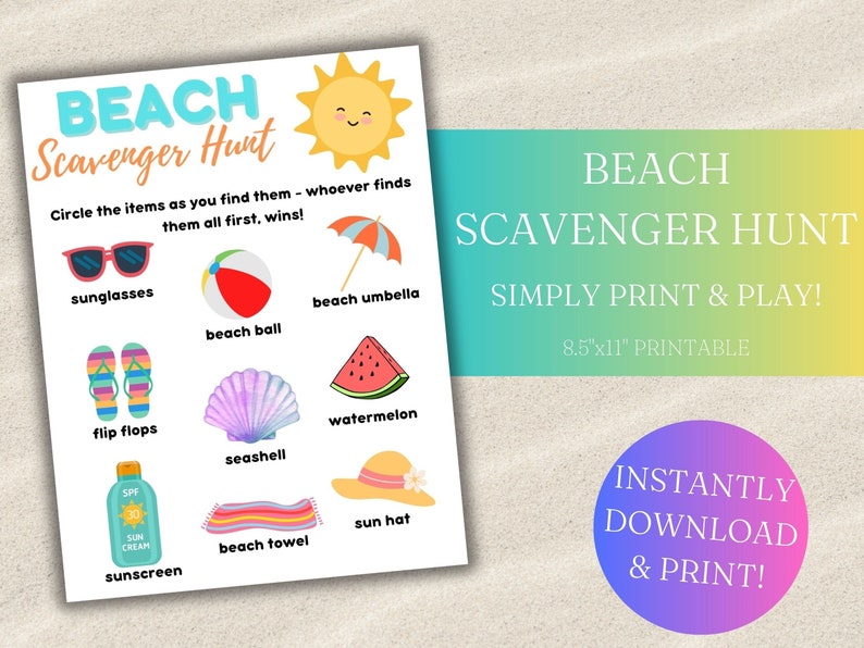 Beach Scavenger Hunt | Printable Scavenger Hunt | Kids Scavenger Hunt ...