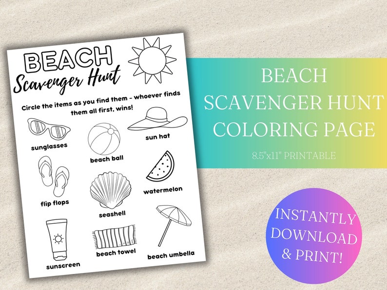 Printable Scavenger Hunt | Beach Coloring Page | Kids Scavenger Hunt ...
