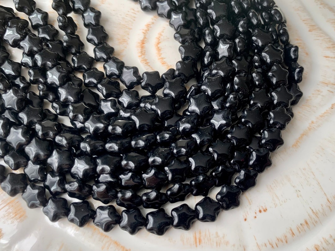 Small Black Star Beads - Czech Glass 6mm Star Beads - Flat Star Beads ...