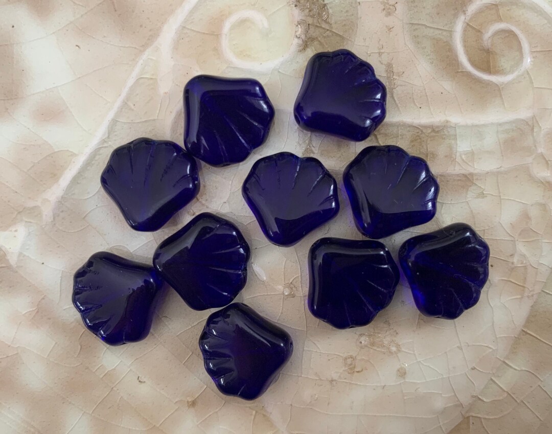 Czech Glass Scallop Shell Beads - Cobalt Blue Seashell Beads - Clam ...