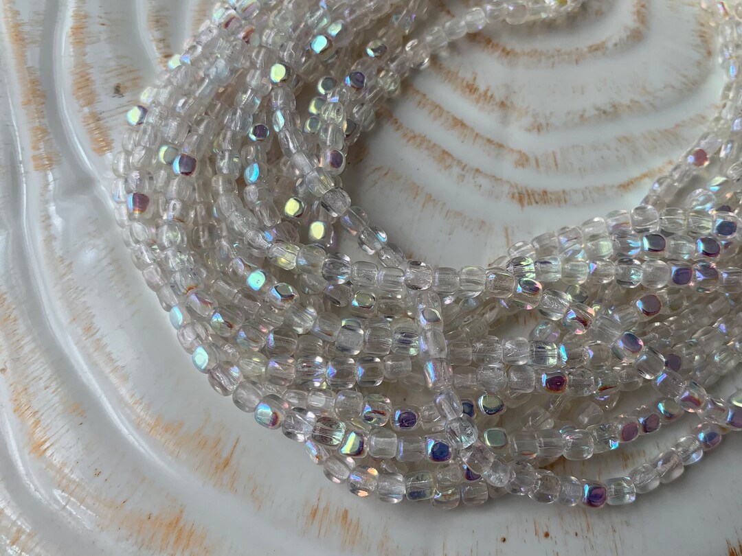 Clear AB Sparkle Glass Cube Beads - Small Square Beads - Tiny Czech ...