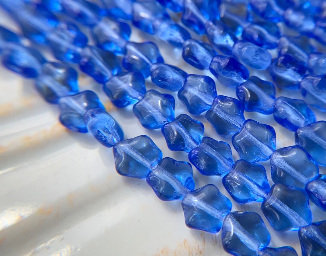 Bright Blue Star Beads - Small Czech Glass Star Beads - 6mm Flat Star ...